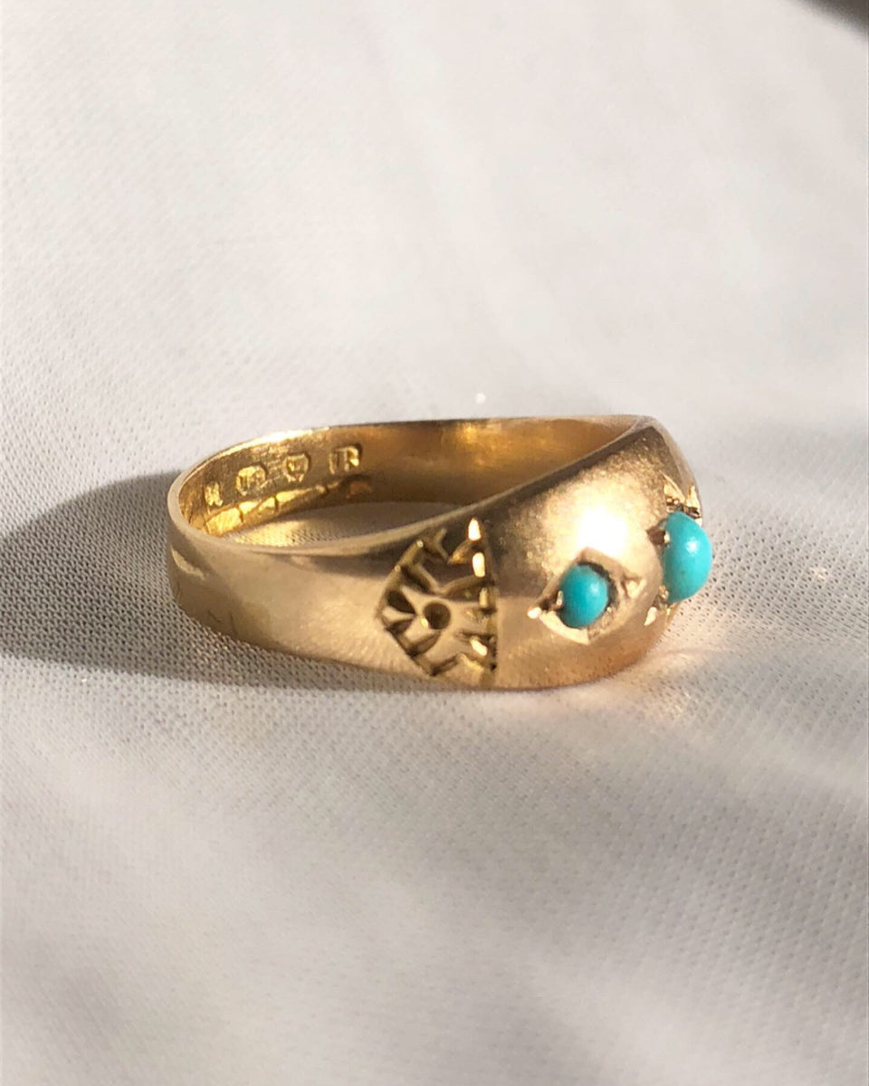 Antique 18k Trilogy Turquoise Starburst Diamond Victorian Gypsy Ring E ...