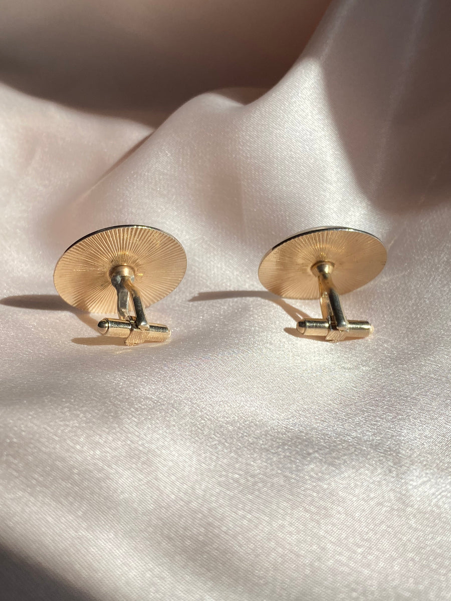Vintage Mens Mother of Pearl Round Cuff Links – 23carat
