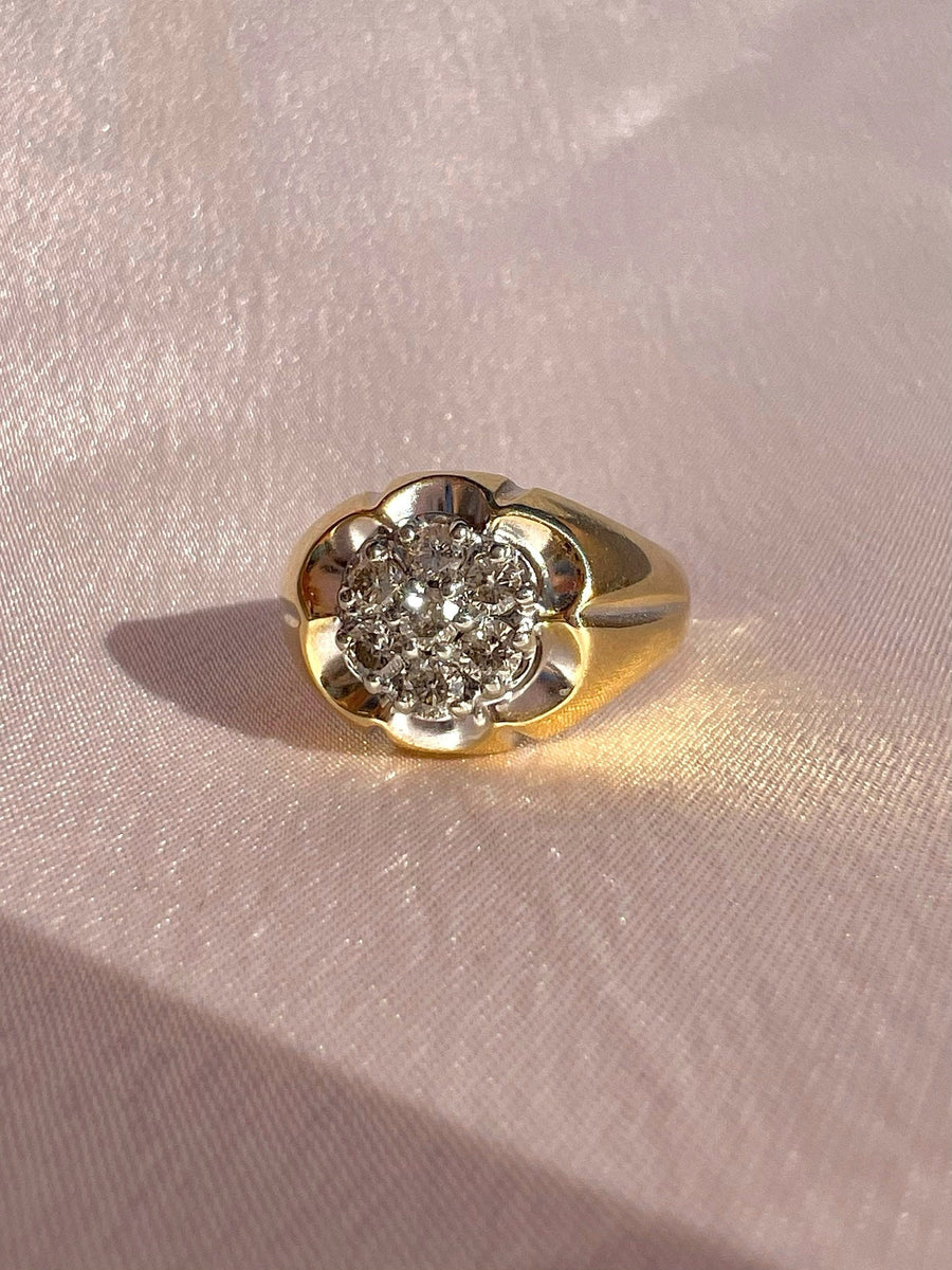 Vintage 10k Diamond Ribbed Flower Cluster Ring – 23carat