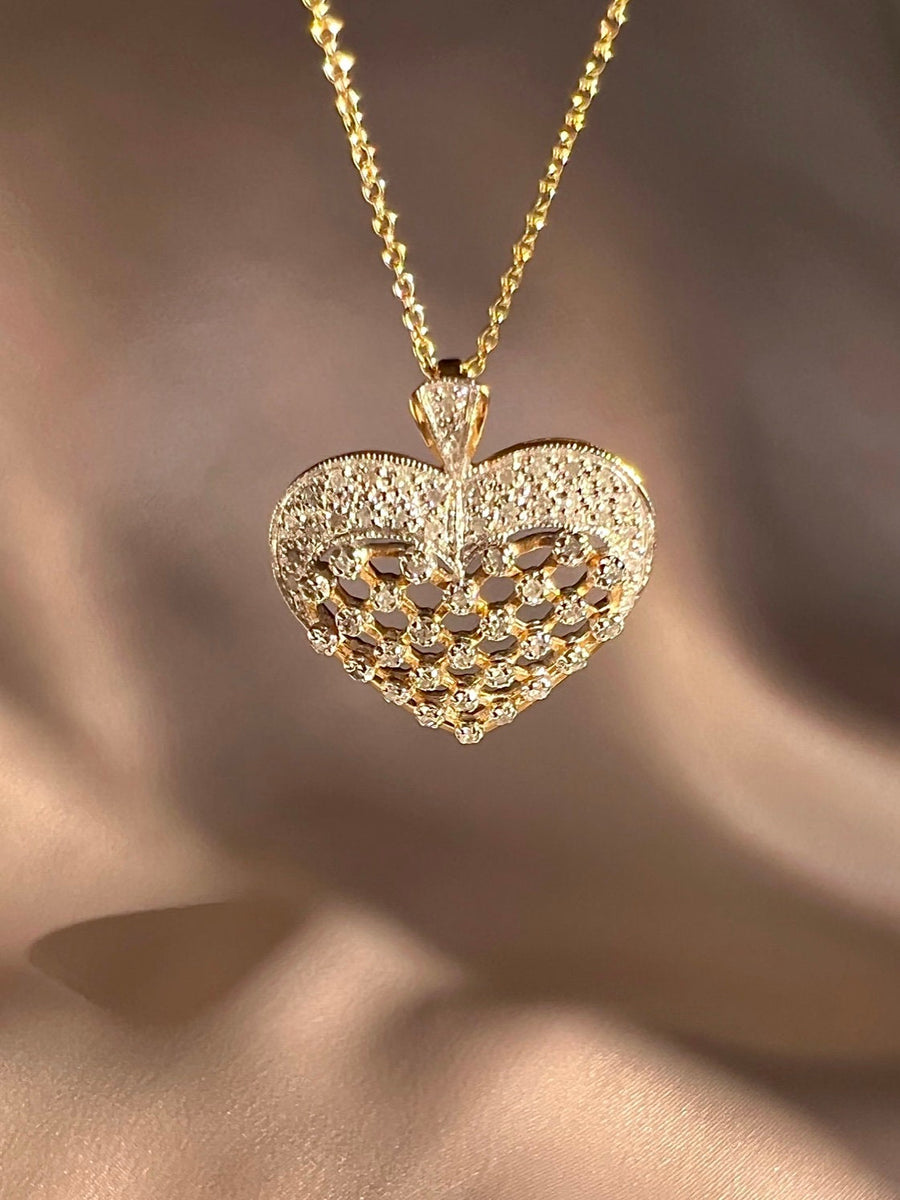Vintage 14k Diamond Heart Lattice Pendant – 23carat
