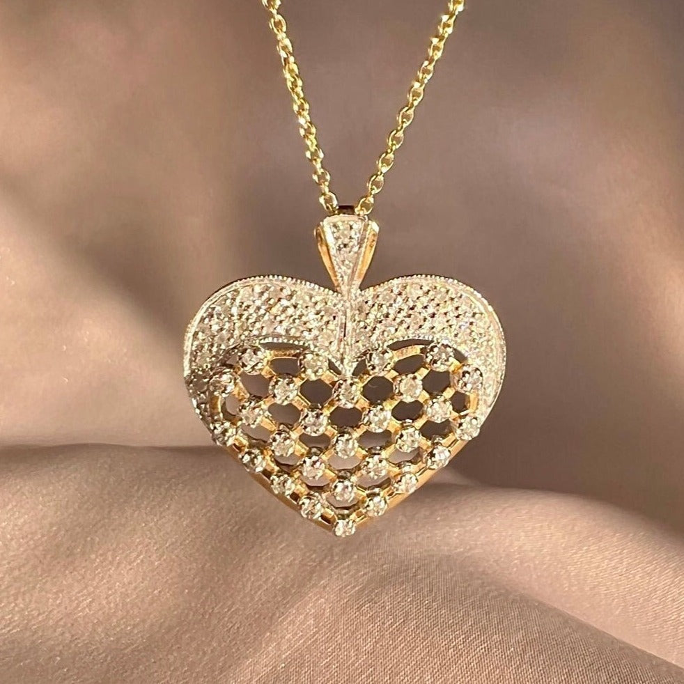 Vintage 14k Diamond Heart Lattice Pendant – 23carat