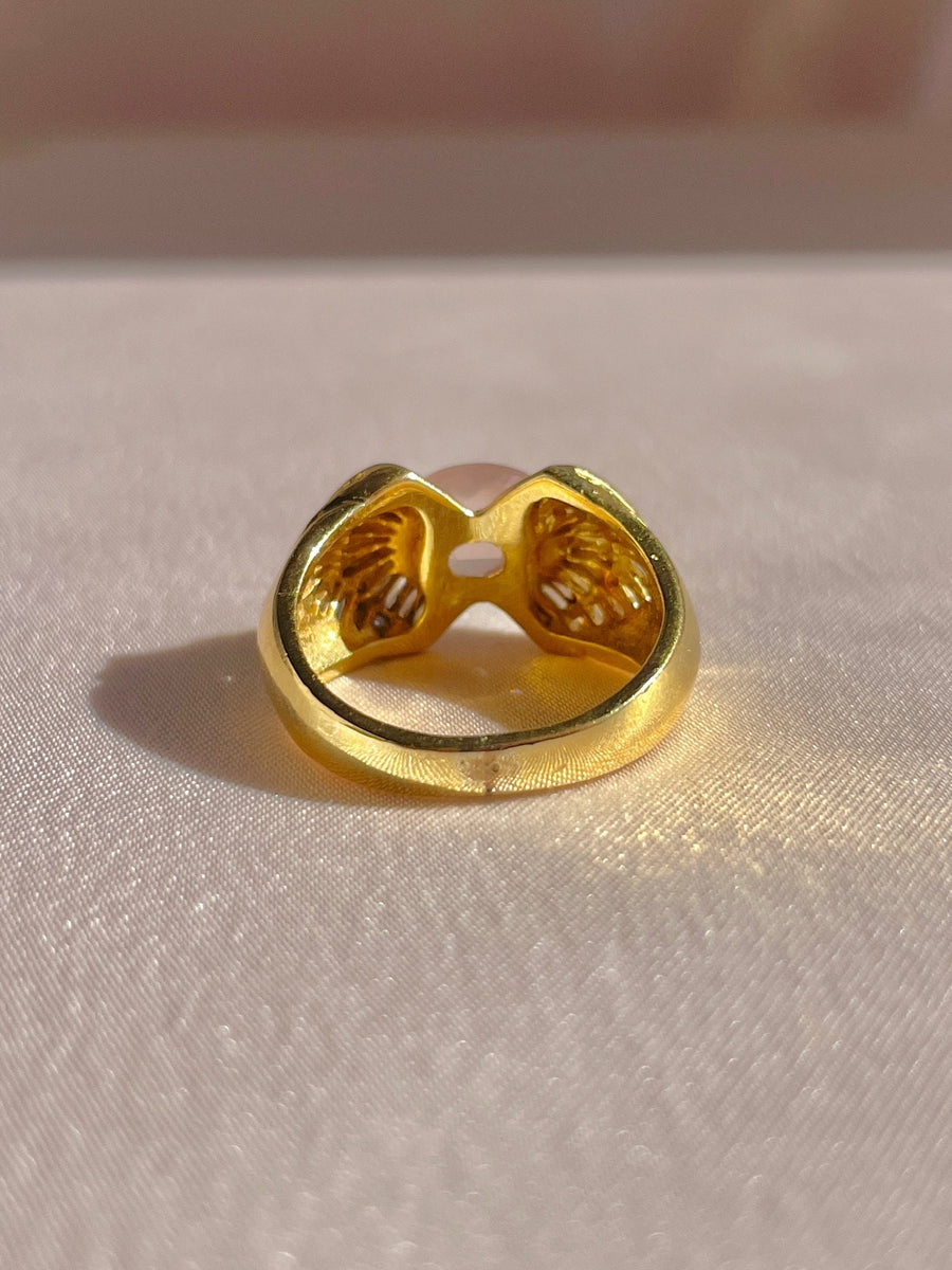 Vintage 18k Rose Quartz Baguette Diamond Ring – 23carat