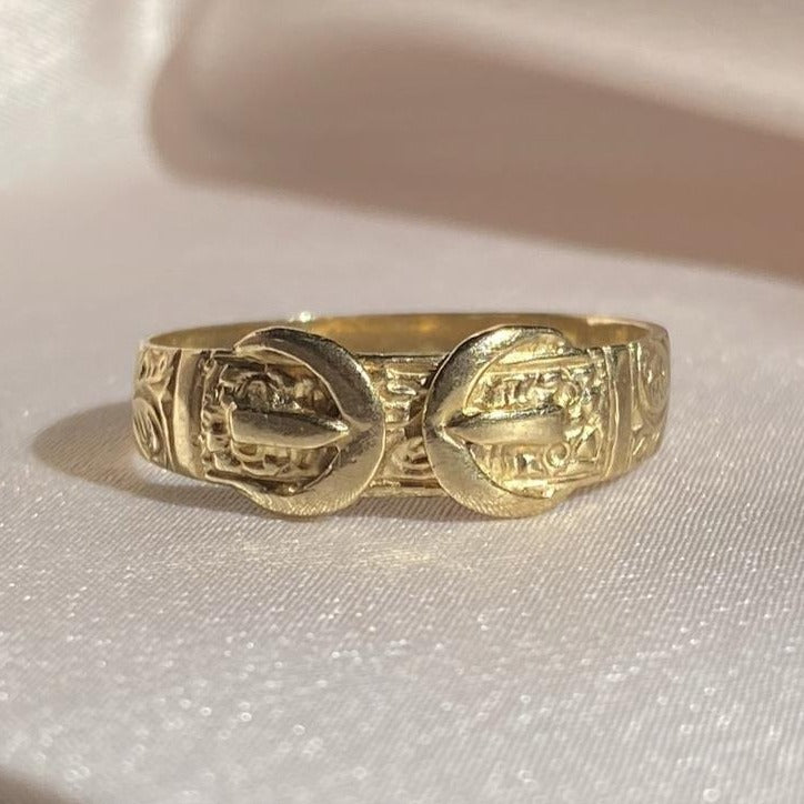 Vintage 9k Yellow Gold Double Belt Buckle Ring – 23carat